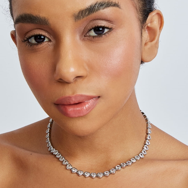 Colar Riviera Cravejada de Zircônias Coração Liz 40cm - Misha por Mica ...